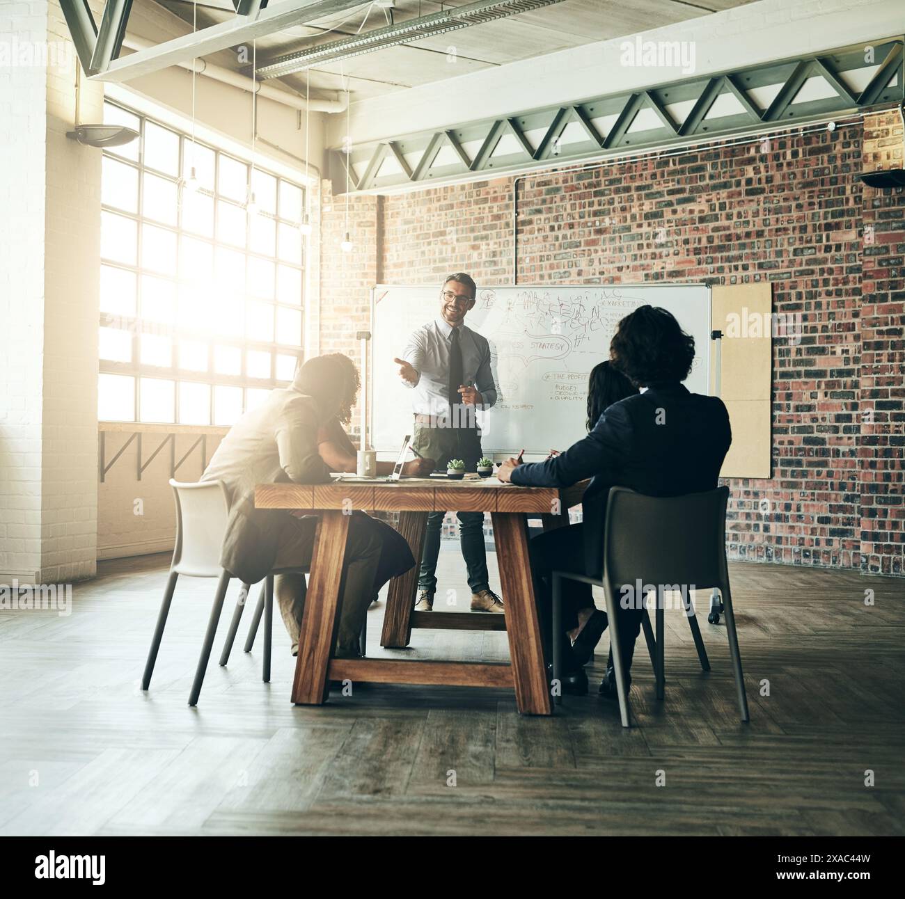 Whiteboard, businessman or leader in presentation for questions, SWOT ...