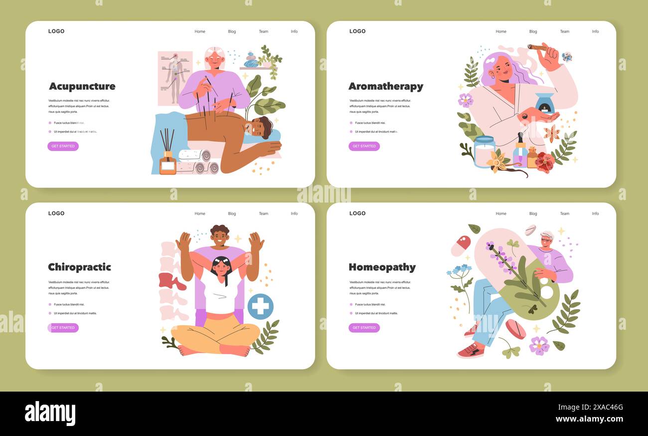 Alternative Medicine set. Holistic health practices including ...