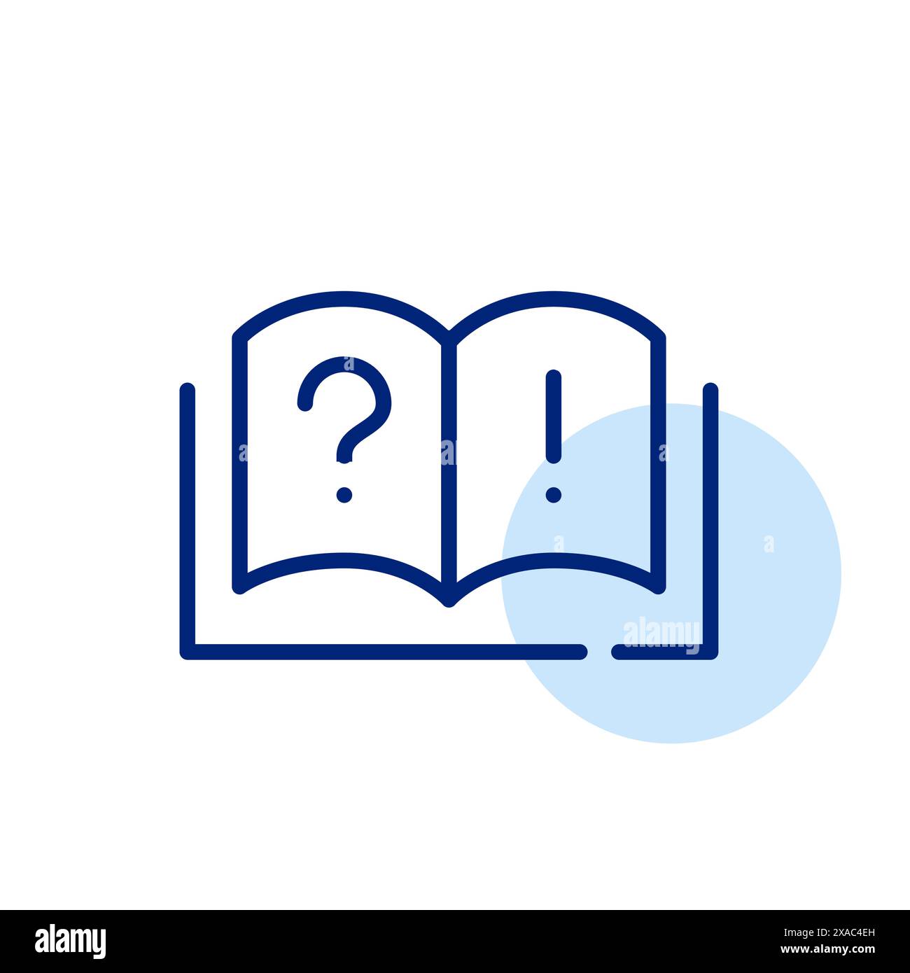 Book with question and exclamation mark. Learning and search for ...