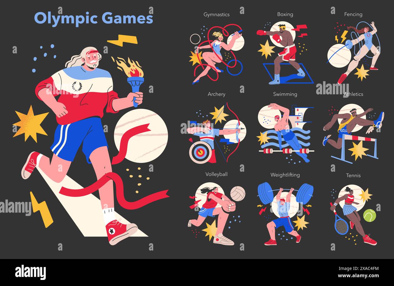 Olympic Games concept. Vibrant collection of athletes competing in ...