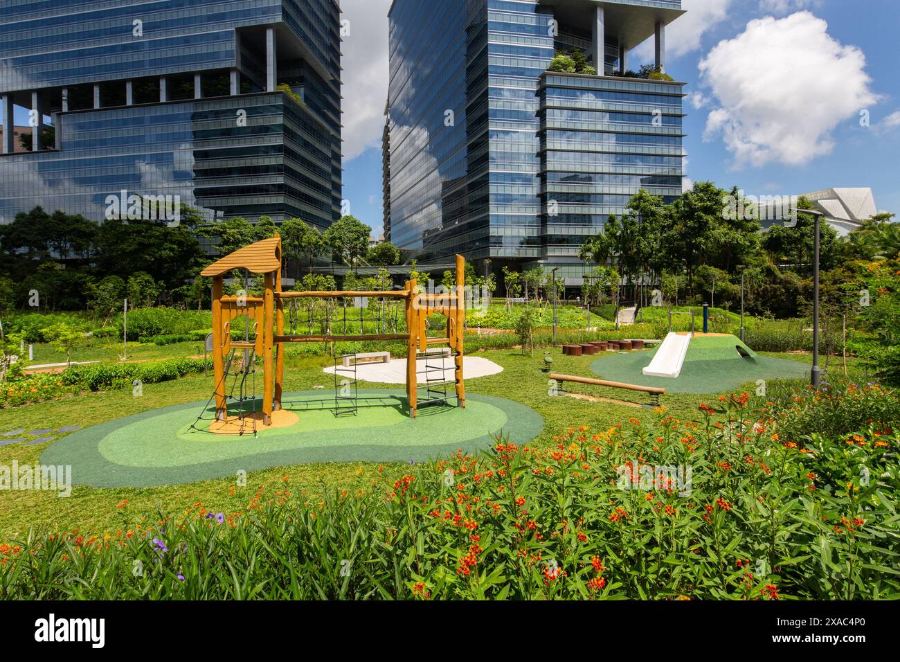 Playground design for children at an open park space with good lighting ...