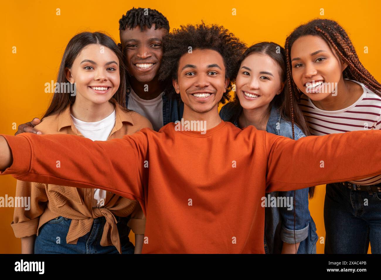 Smiling Diverse Group Of Friends Take A Selfie Together Stock Photo - Alamy