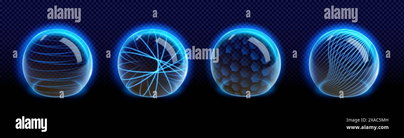 Glass shield spheres set isolated on transparent background. Vector ...