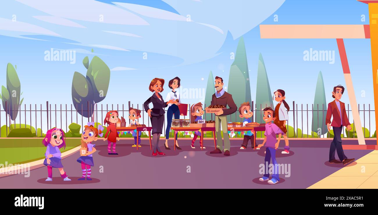 Children summer outdoor event on schoolyard or in city park with food ...