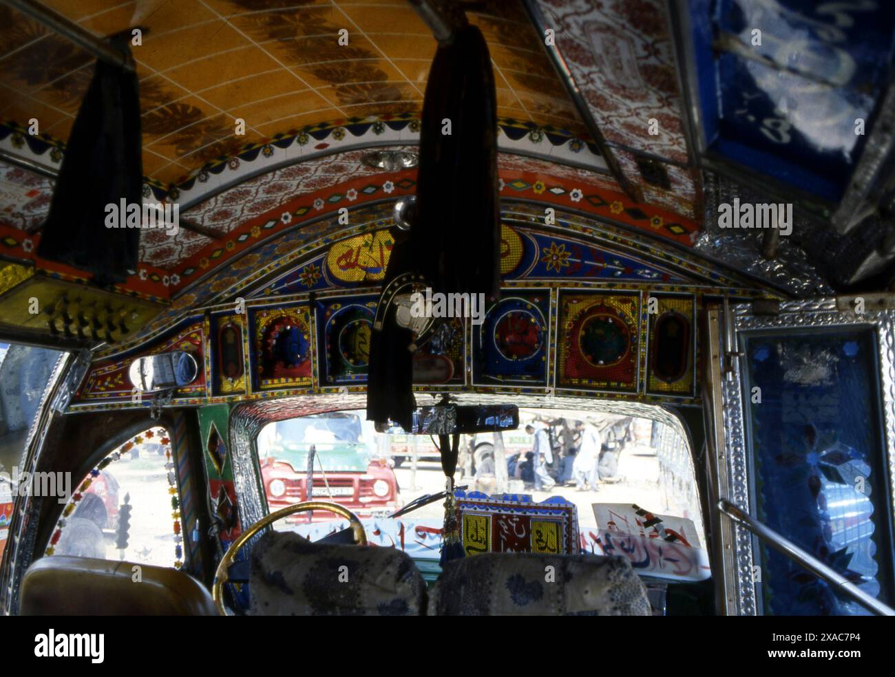 Inside highly decorated Pakistani bus 1984 Stock Photo - Alamy