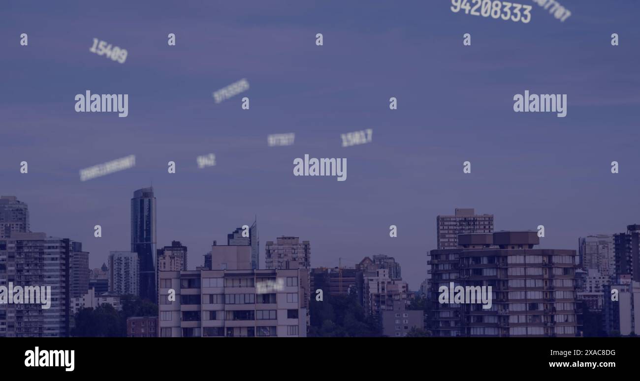 Image of falling numbers over cityscape Stock Photo - Alamy