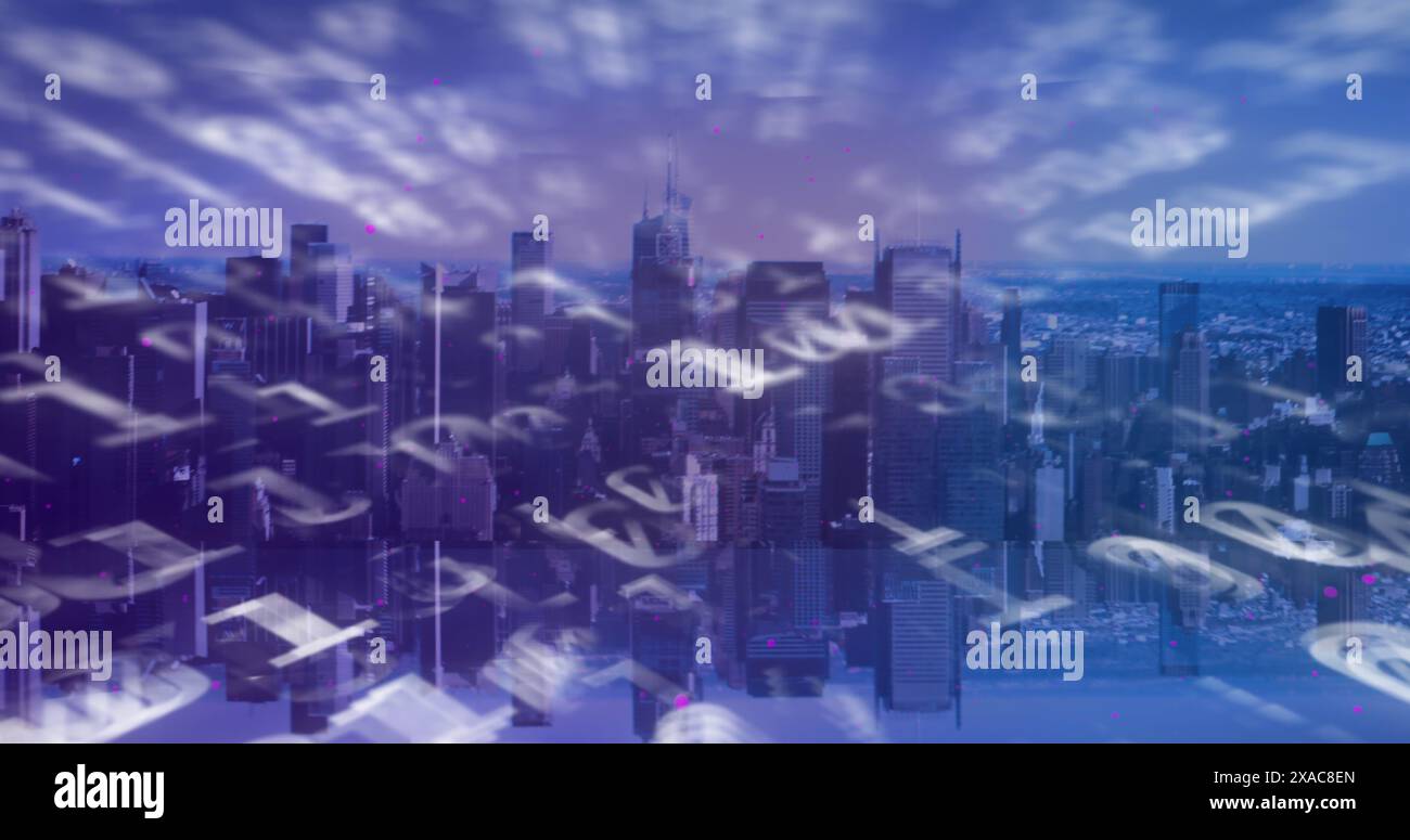 Image of binary coding over cityscape Stock Photo - Alamy