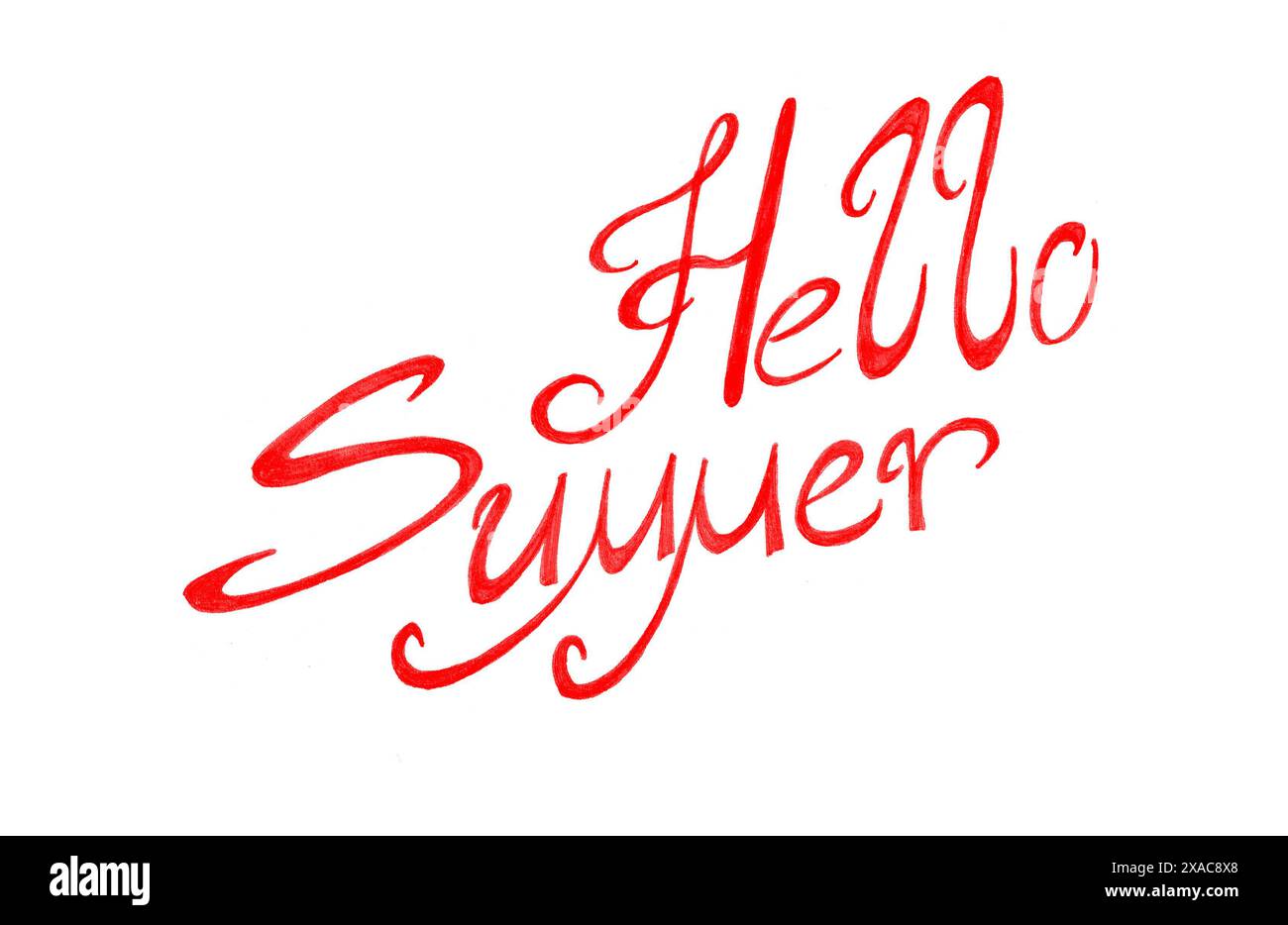 Lettering Hello Summer in red. Isolated on white background ...