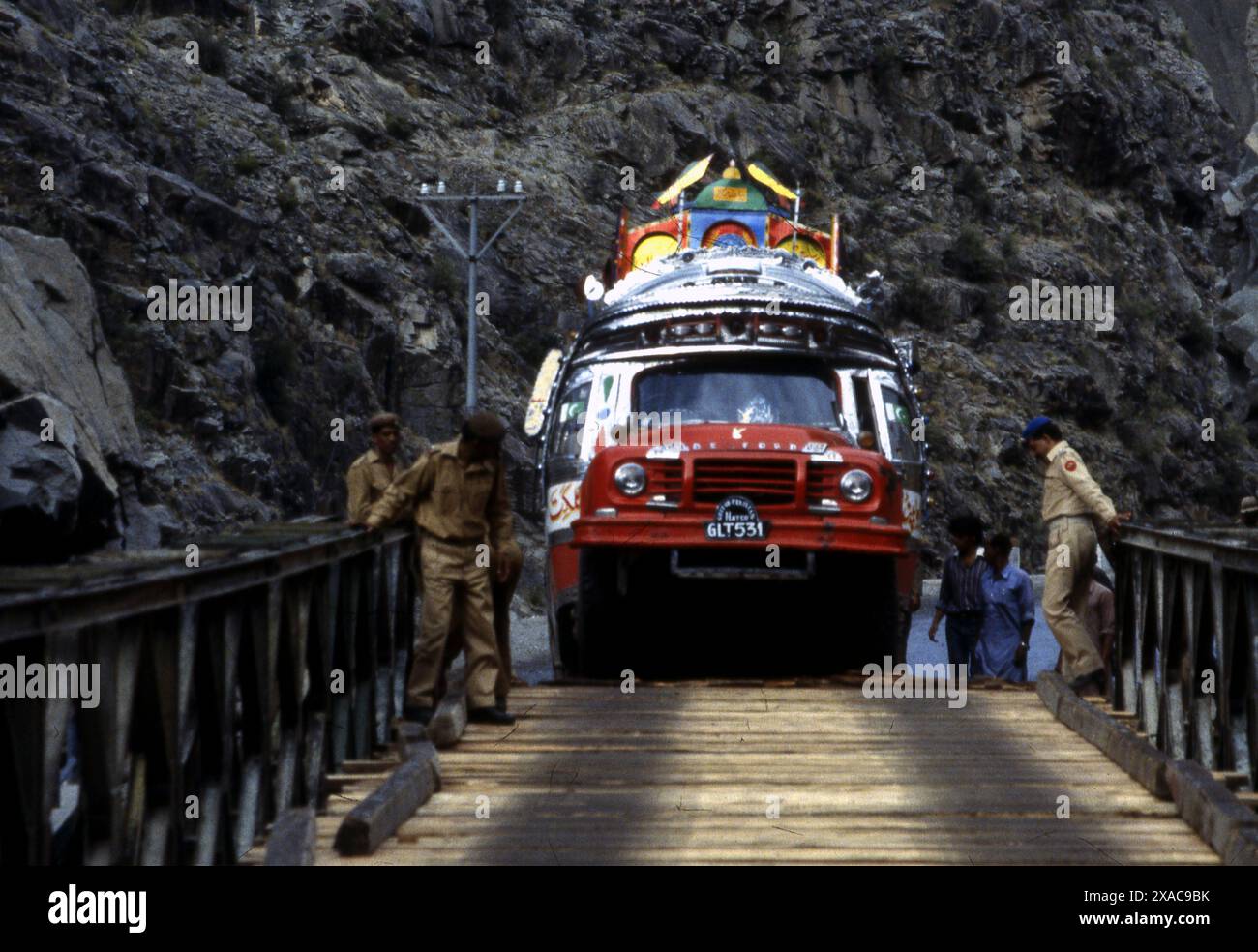 Gilgit areas, N. Pakistan. Emergency bridge repair after flooding 1984 ...