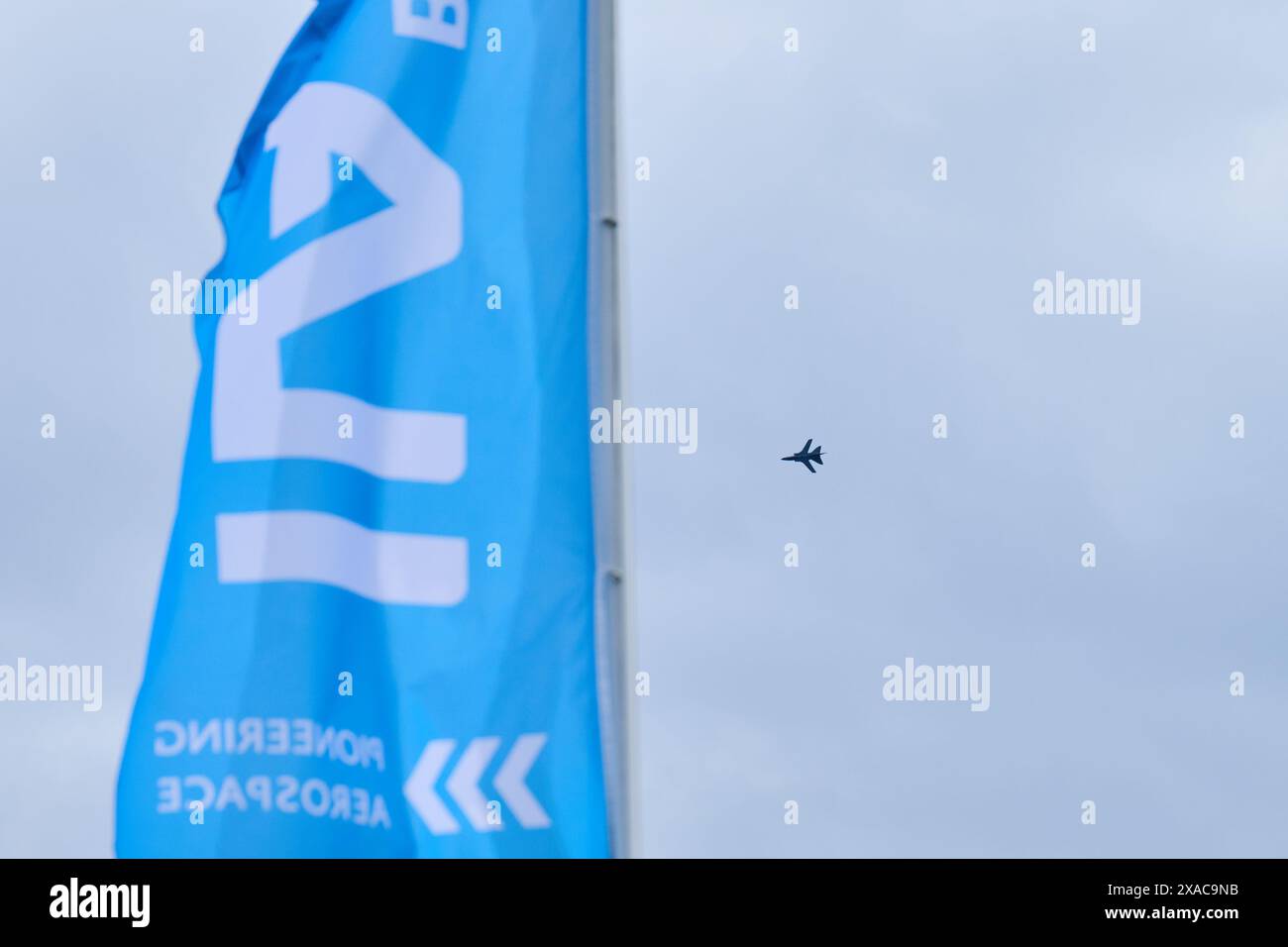 Berlin, Germany. 05th June, 2024. While the flags of the International Aerospace Exhibition (ILA ...