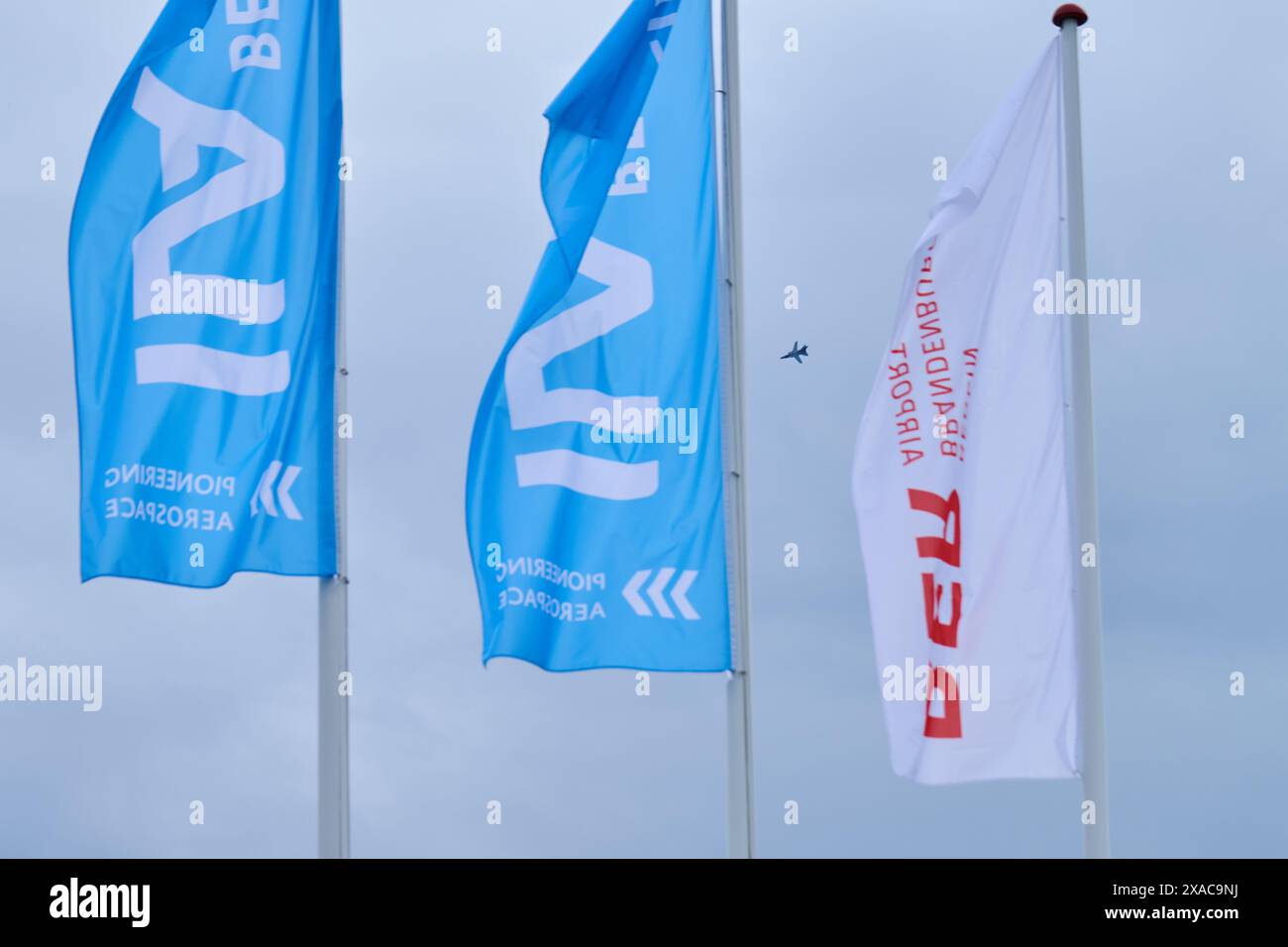 Berlin, Germany. 05th June, 2024. While the flags of the International Aerospace Exhibition (ILA ...
