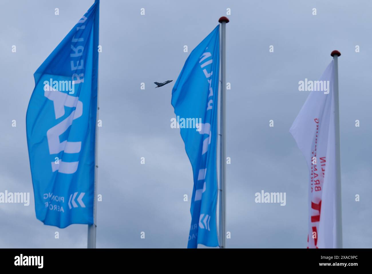 Berlin, Germany. 05th June, 2024. While the flags of the International Aerospace Exhibition (ILA ...