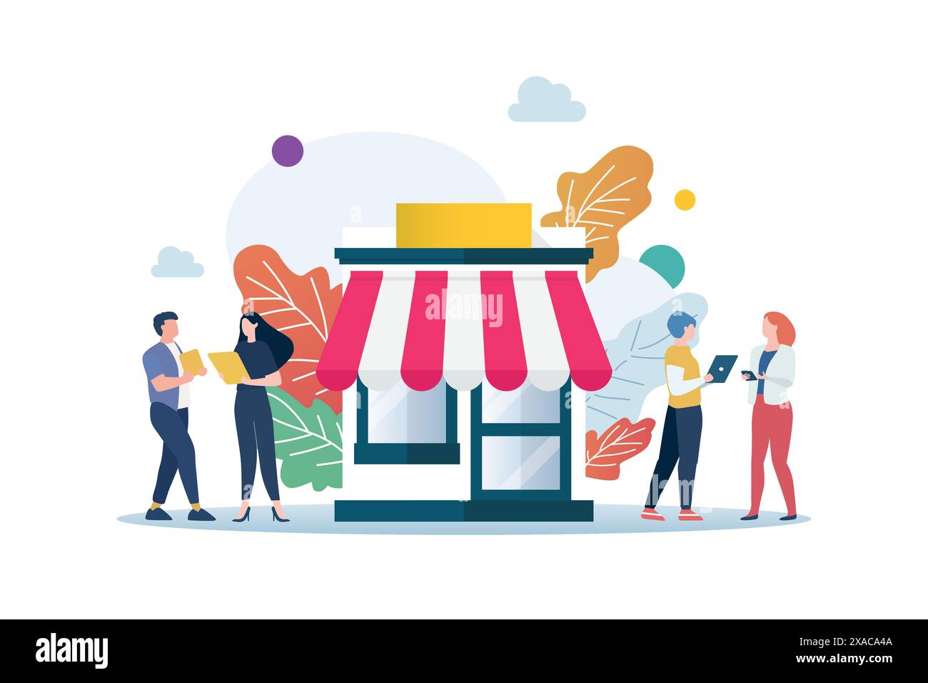 Shop store with business people in flat style business concept. Vector ...