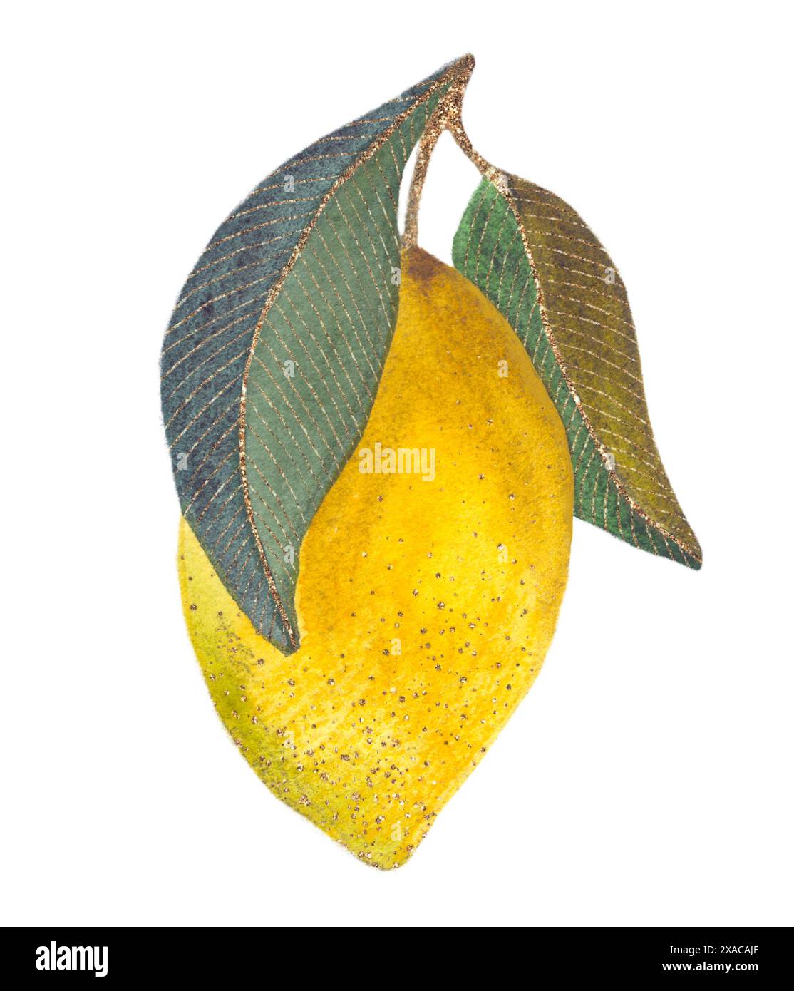 Watercolor lemon painting with green leaves, vibrant colors, and ...