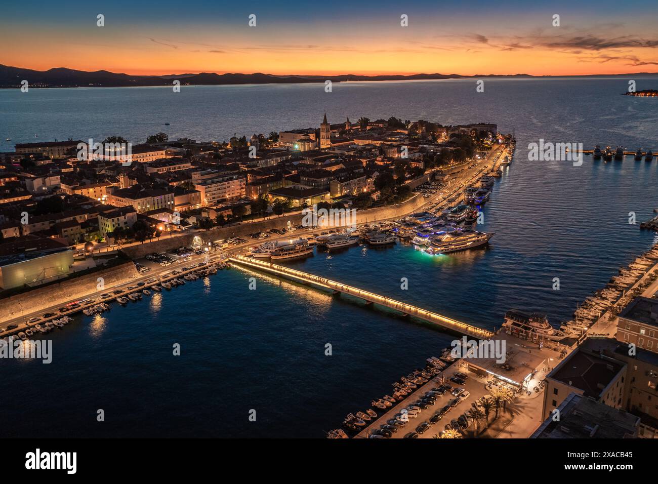 Zadar, Croatia - Aerial view of the illuminated City Bridge (Gradski ...