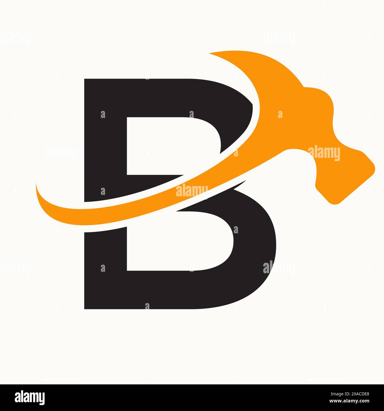 Letter B Home Construction Logo Design With Hammer Symbol Stock Vector ...