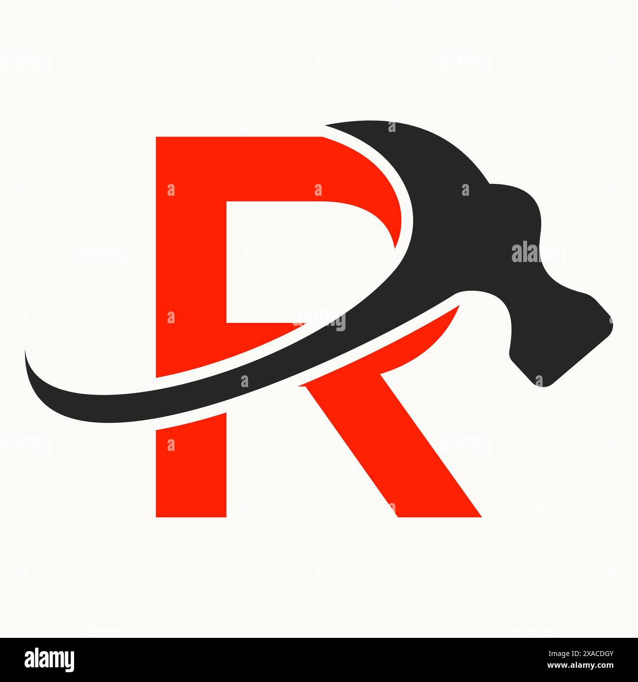 Letter R Home Construction Logo Design With Hammer Symbol Stock Vector ...