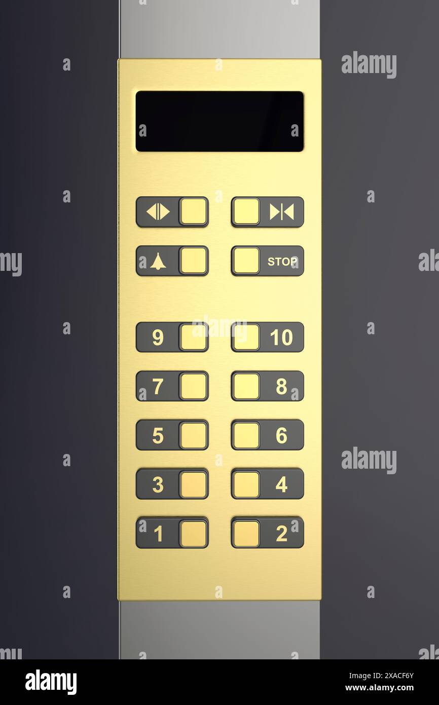 Front view of golden elevator control panel Stock Photo - Alamy