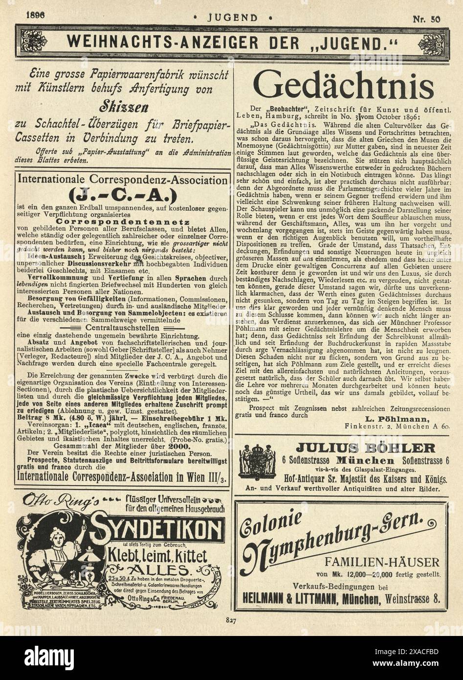 Page of old German newspaper adverts, 1890s, 19th Century Stock Photo ...
