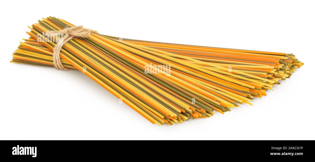 Colorful spaghetti tricolore pasta isolated on white background Stock ...
