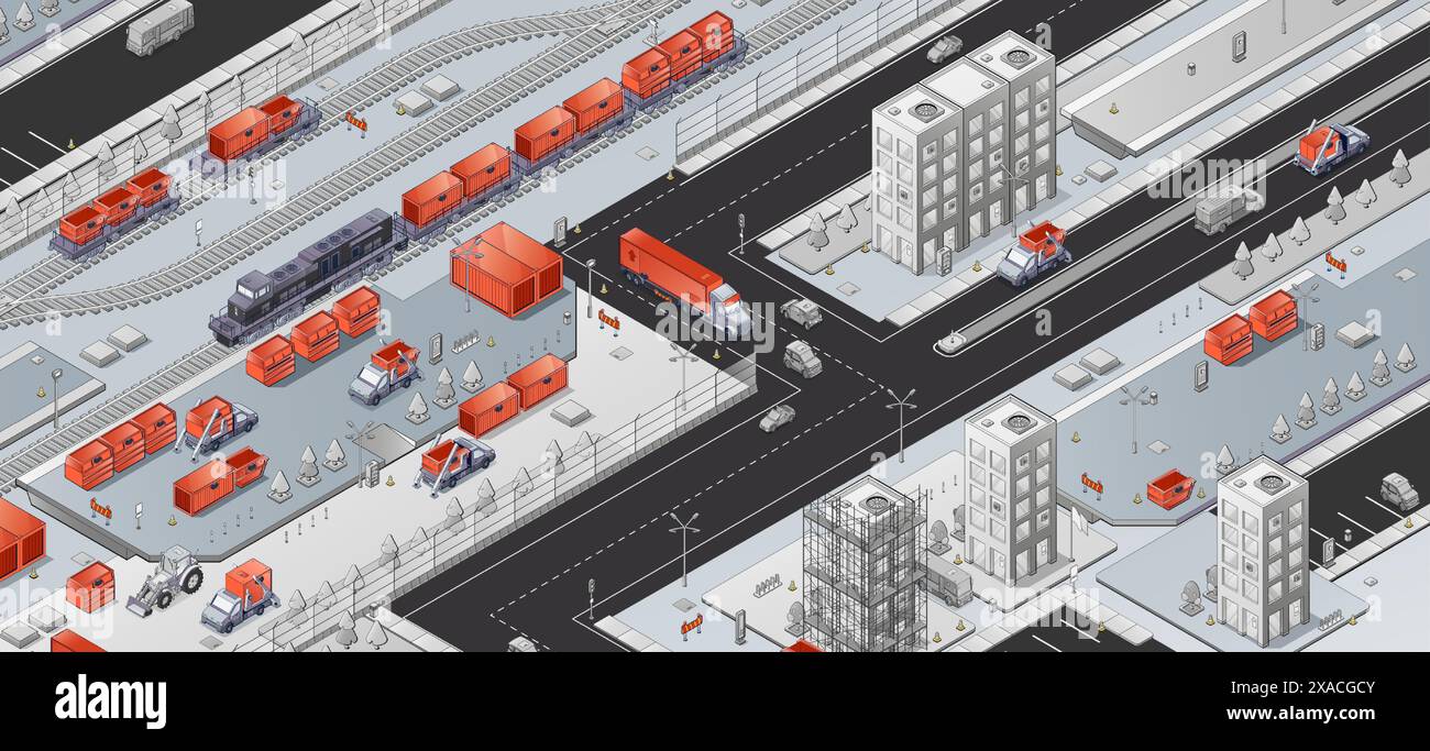 Isometric transport system in city. Vector illustration of train on ...