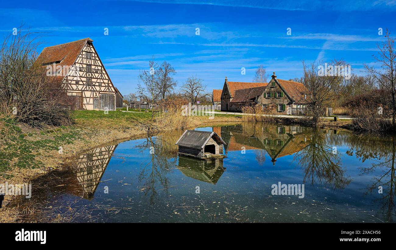 Historic farmhouses in the Franconian Open Air Museum, Bad Windsheim ...
