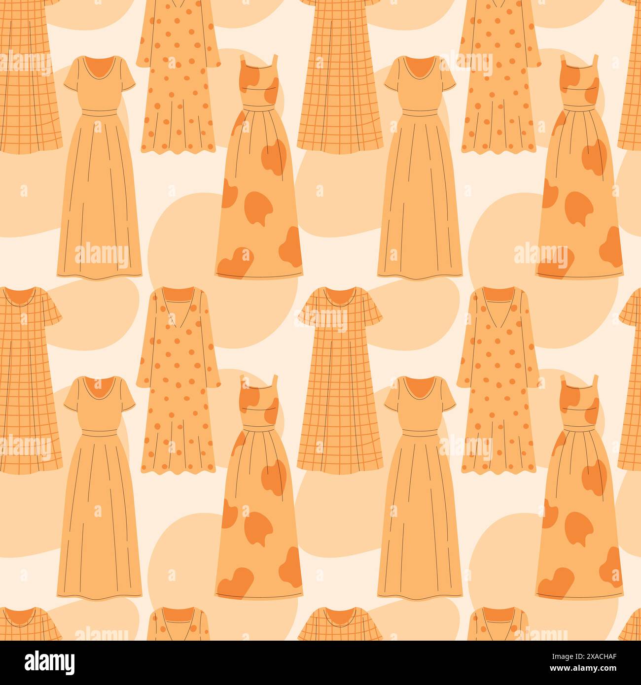 Seamless vector pattern of long yellow summer sundresses. Elegant and ...