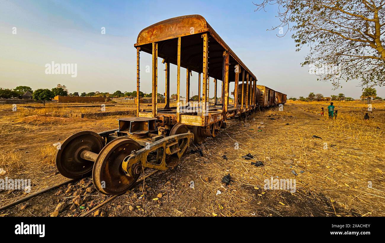 Old rusty railway carriages and rolling stock, Wau, Western Bahr el ...