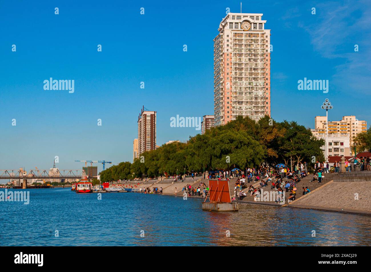 The skyline of Harbin with the Songhua River, Harbin, Heilongjiang ...
