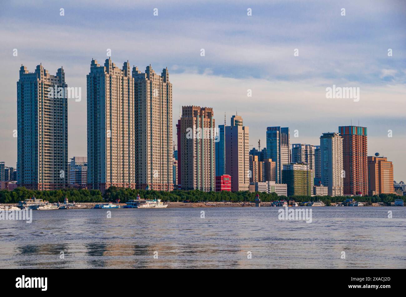 The skyline of Harbin with the Songhua River, Harbin, Heilongjiang ...