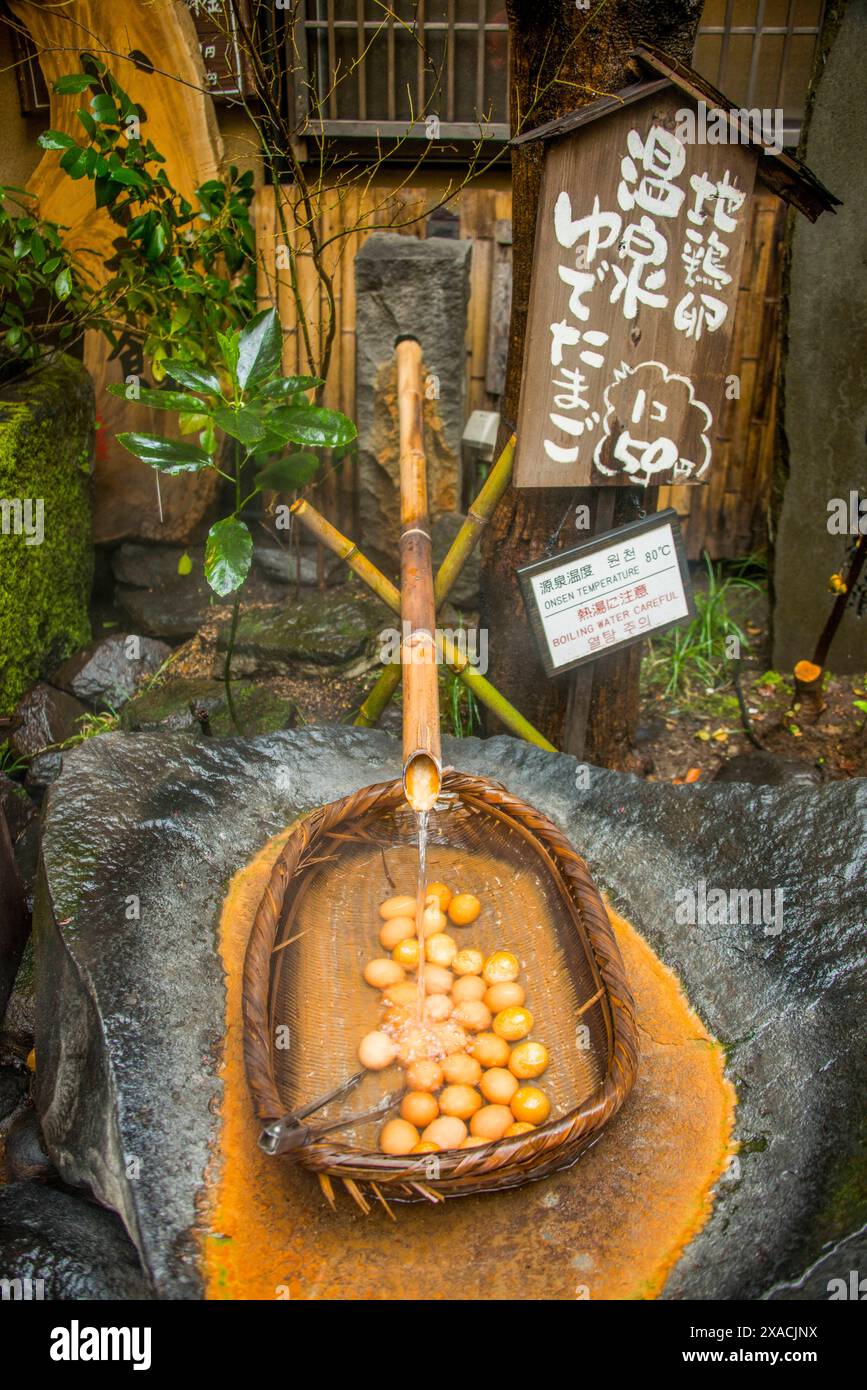 Hot water so eggs can boil, Kurokawa Onsen, public spa, Kyushu, Japan ...