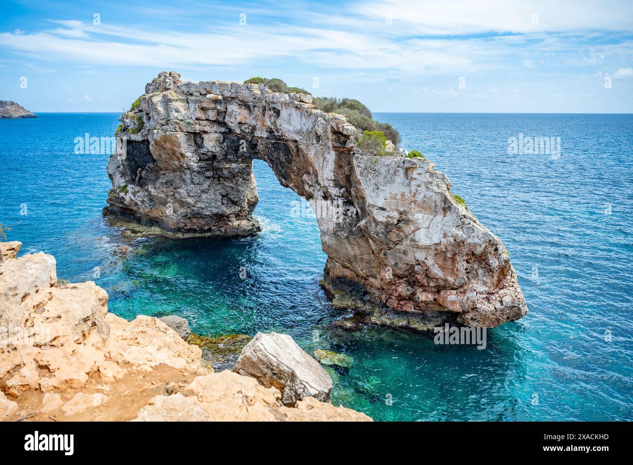 View of famous rock Es Pontas, Majorca, horizontal shot during great ...