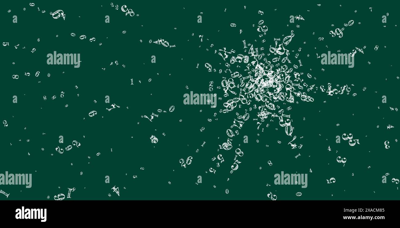 Scattered numbers. White chalk digits flying chaotic. Back to school ...