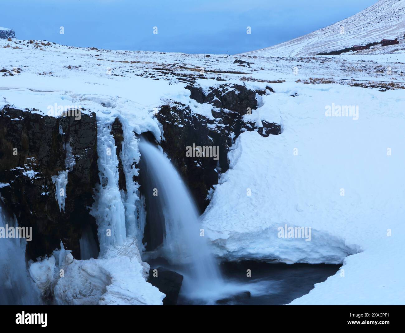 Waterfalls near Kirkjufell Mountain, Snaefellsnes Peninsula, western ...
