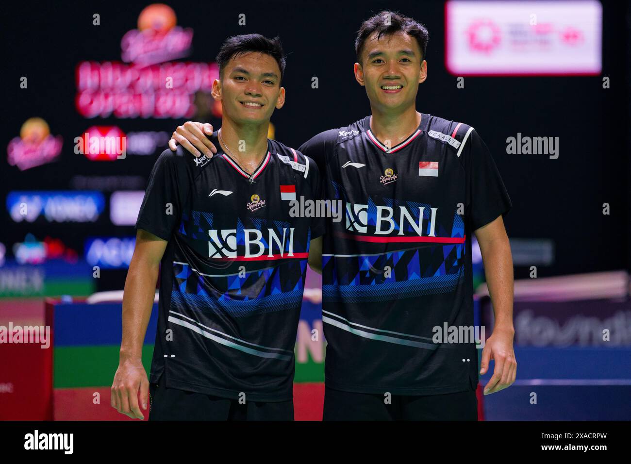 Muhammad Shohibul Fikri and Bagas Maulana of Indonesia pose for a photo after the mens doubles ...