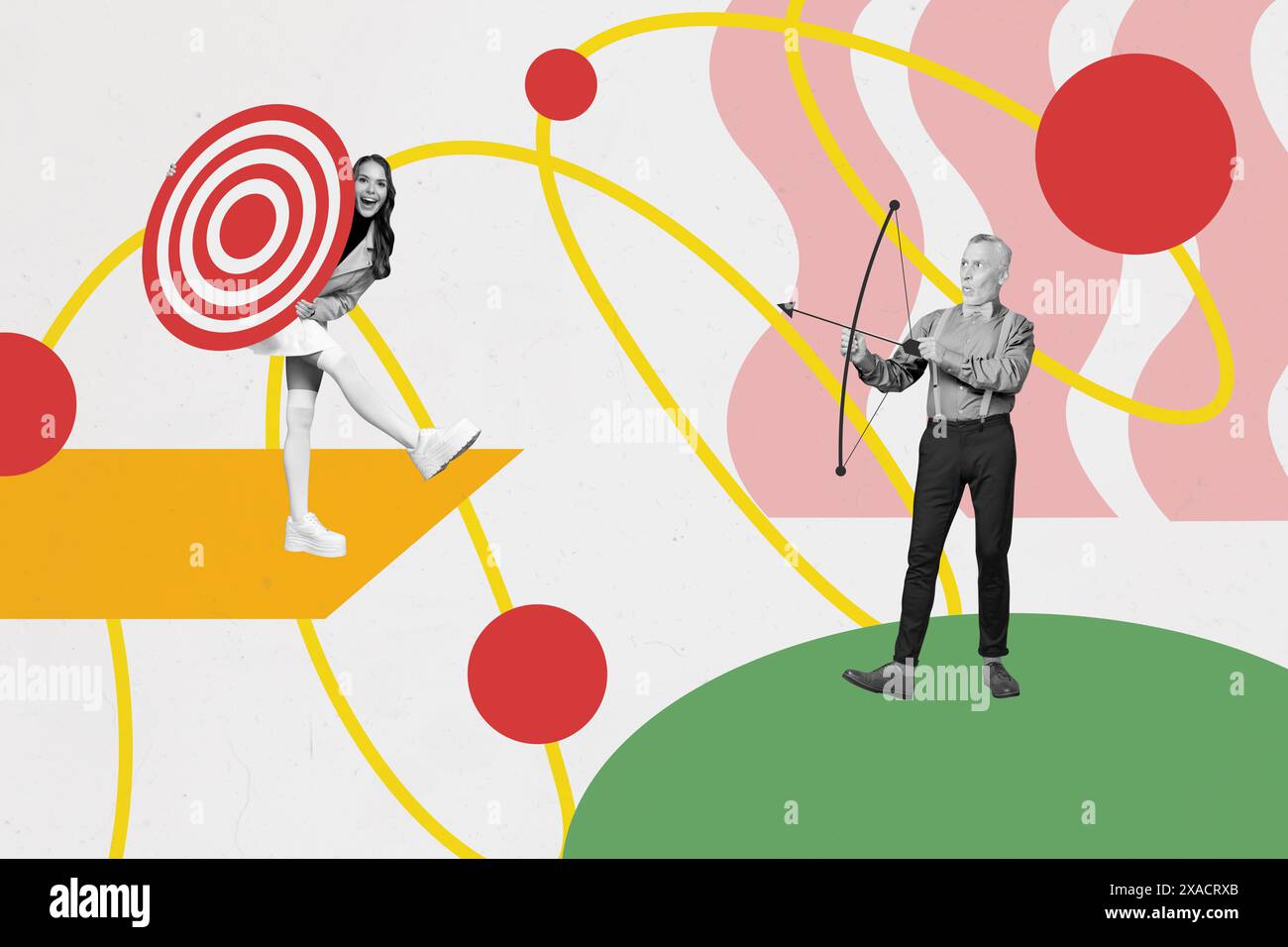 Trend artwork sketch composite photo collage of young lady hold target ...