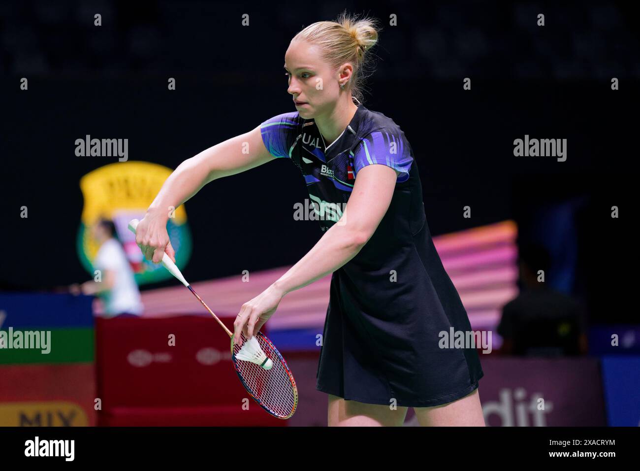 Alexandra Boje of Denmark in action during the mixed doubles match on ...
