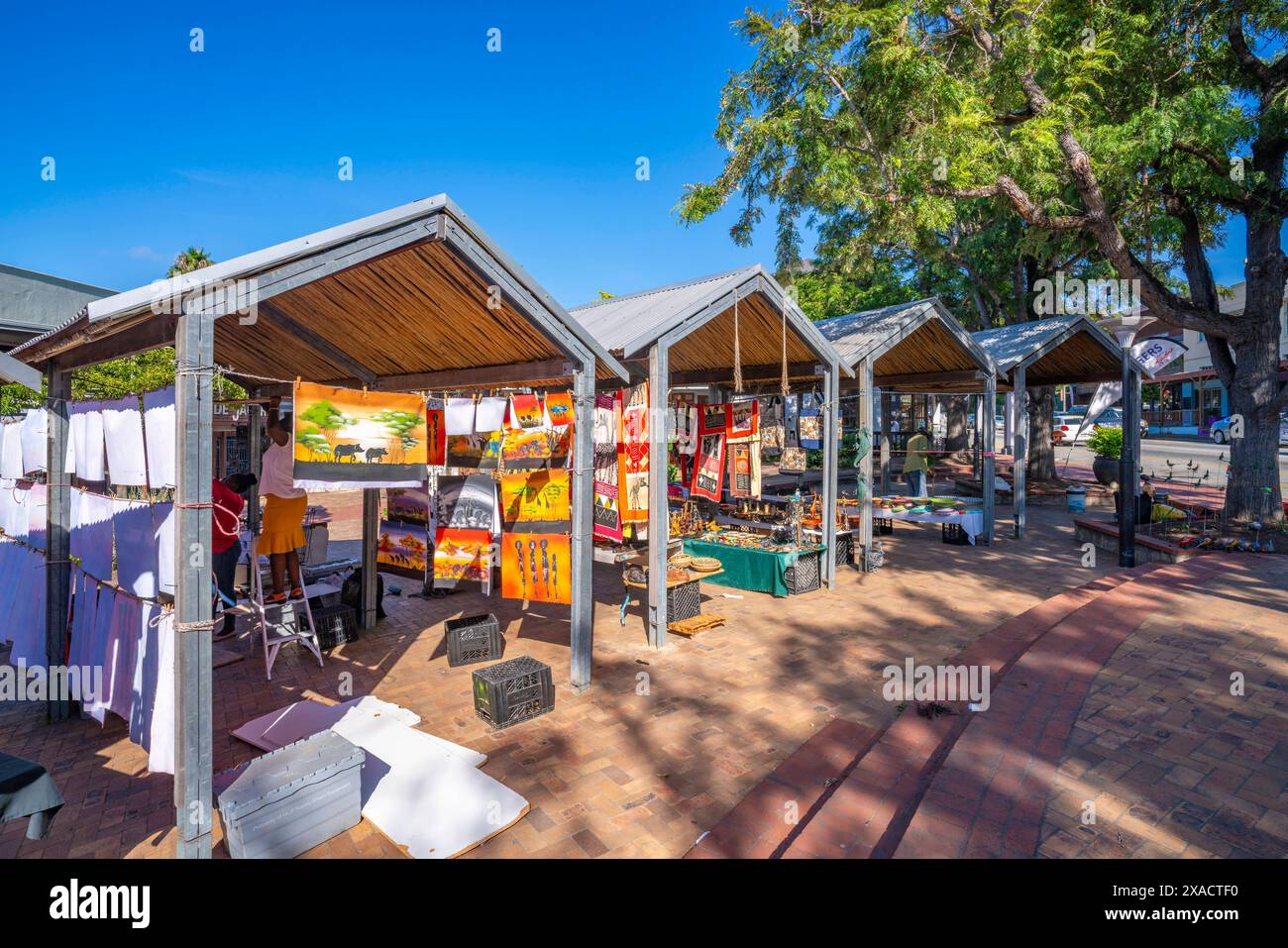 View of souvenir and craft stalls on St. George Street, Knysna Central ...