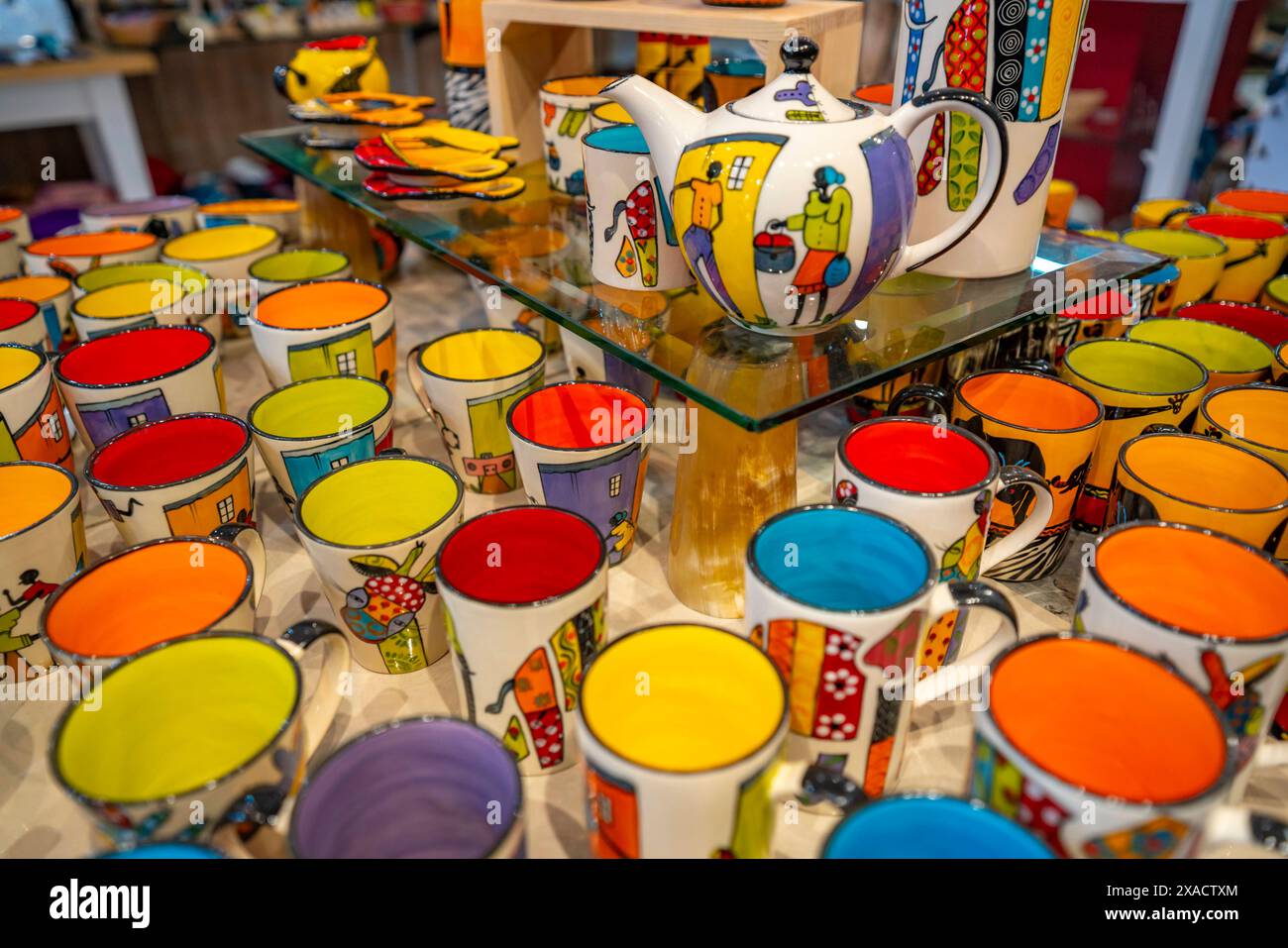 View of souvenir pottery display, Stellenbosch Central, Stellenbosch, Western Cape, South Africa ...