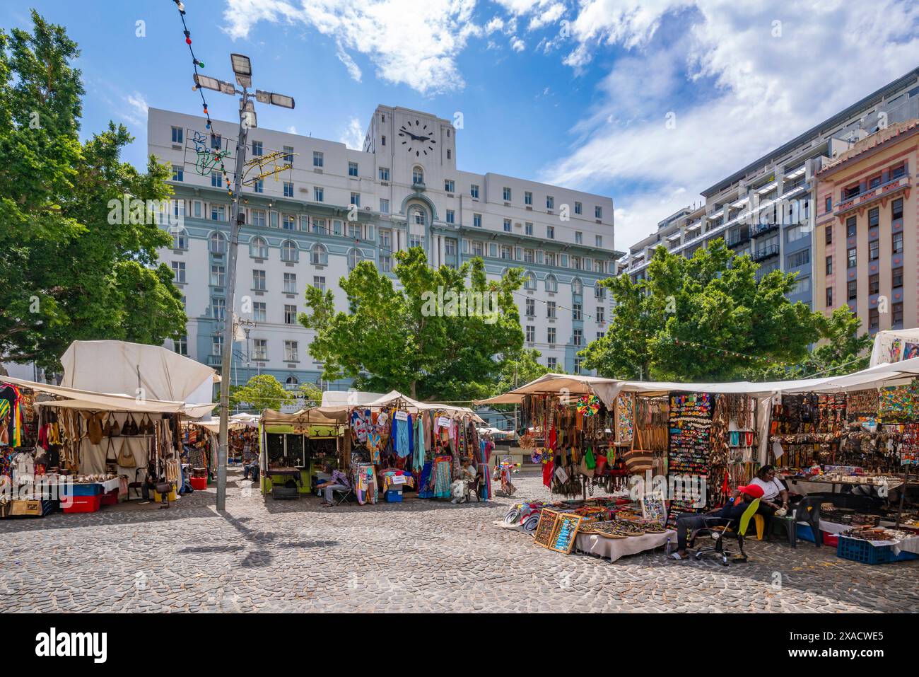 View of colourful souvenir stalls on Greenmarket Square, Cape Town ...