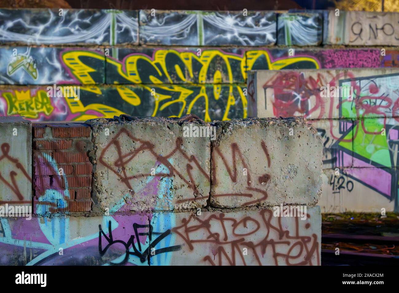 Graffiti on the wall of an unfinished building. High quality photo ...