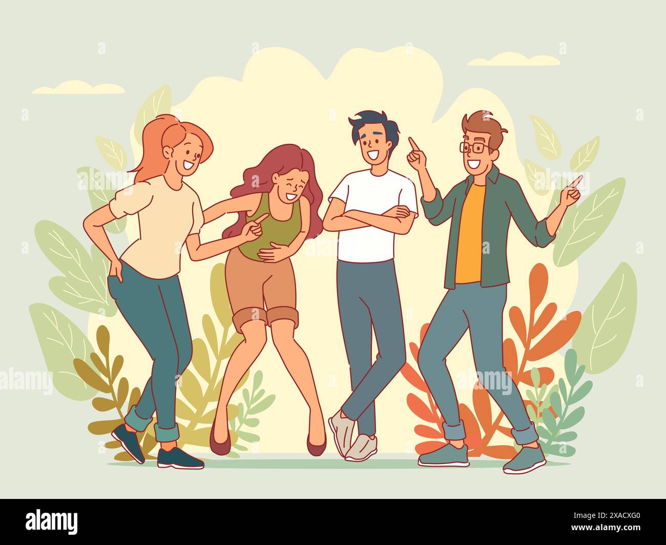 Laughing group of friends. Peoples reaction to joke or anecdote, happy ...