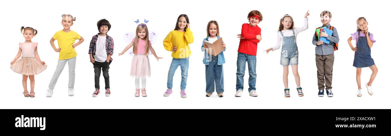 Group of different adorable children on white background Stock Photo ...