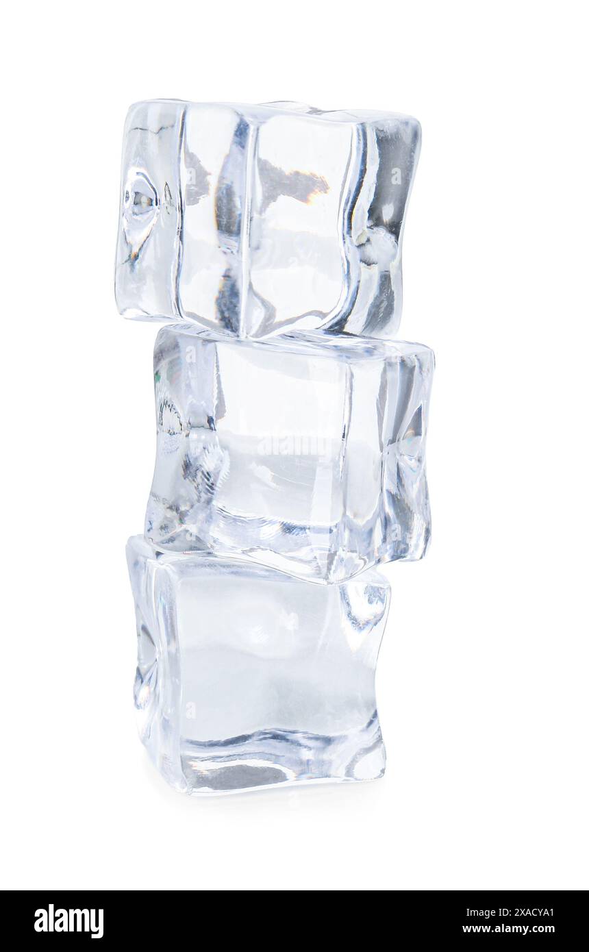Crystal clear ice cubes isolated on white Stock Photo - Alamy