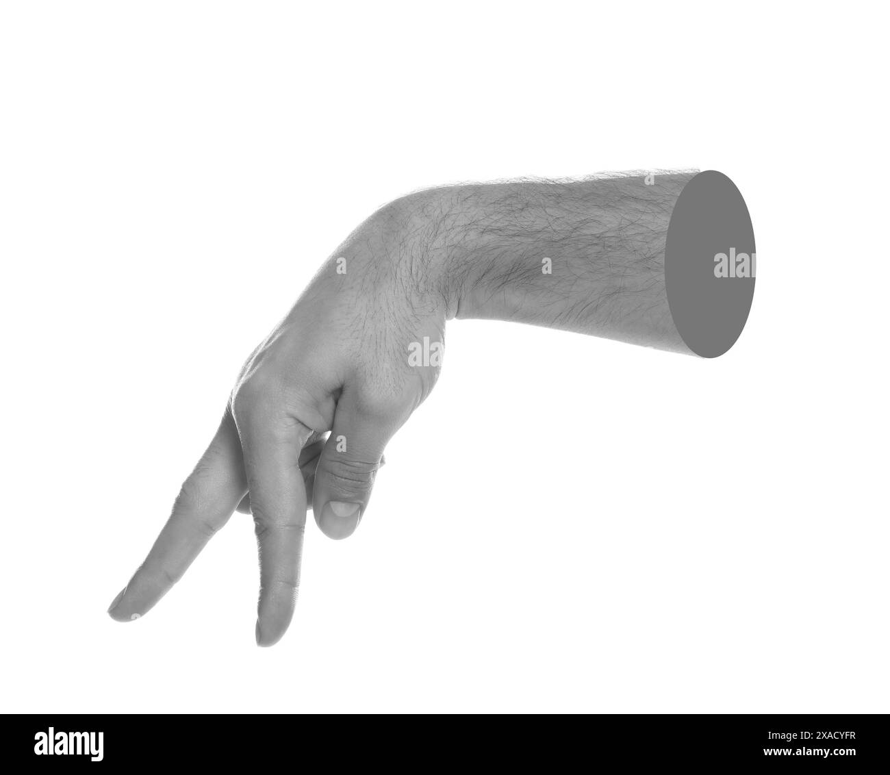 Man imitating walk with hand on white background, closeup. Black and ...