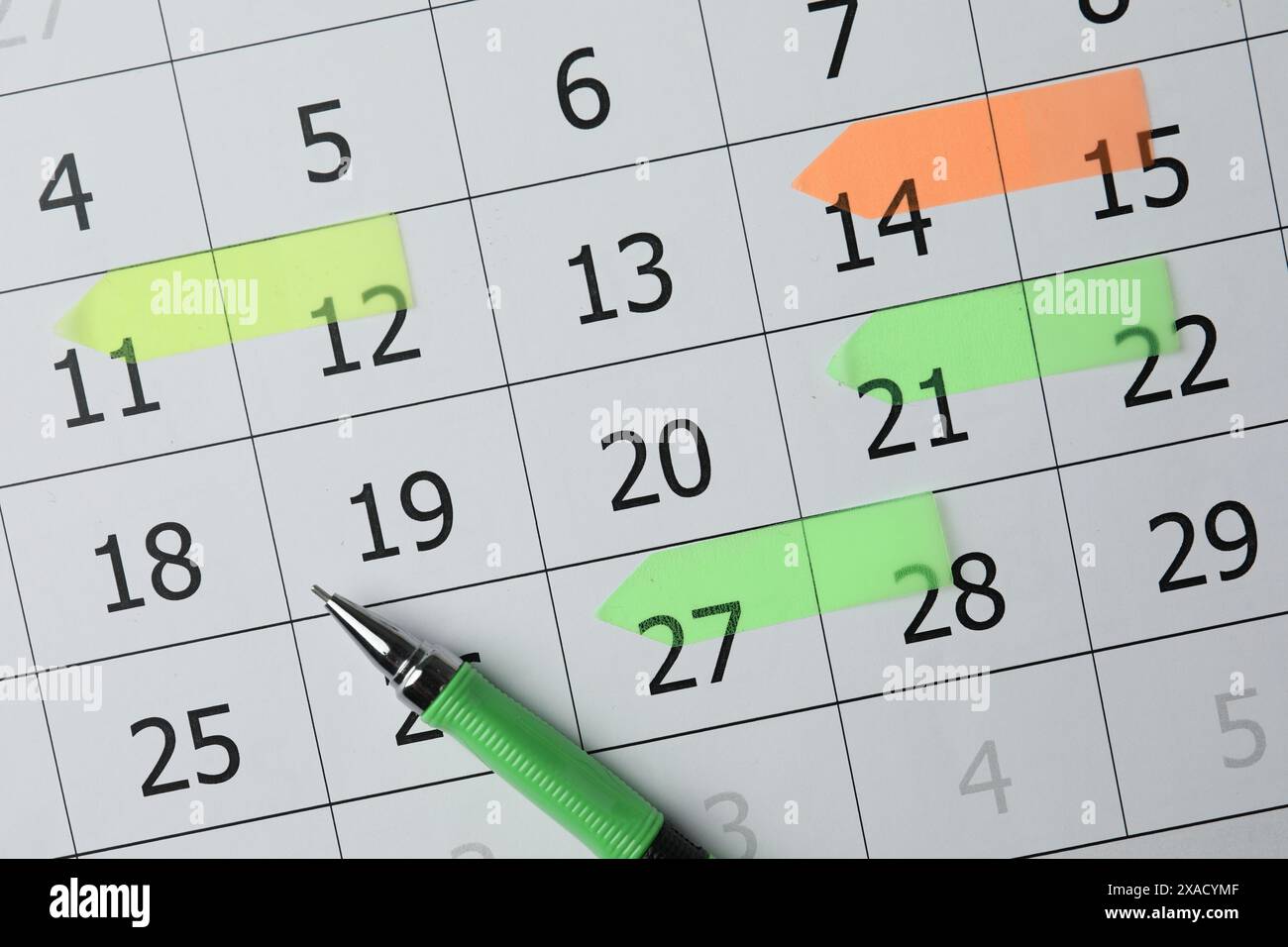 Timetable calendar page marked hi-res stock photography and images - Alamy