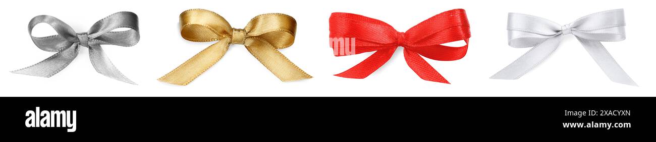 Beautiful bows of different colors isolated on white, set Stock Photo ...
