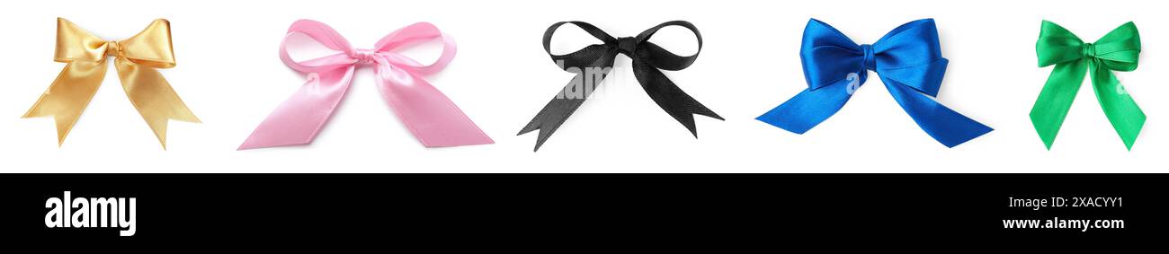 Beautiful bows of different colors isolated on white, set Stock Photo ...