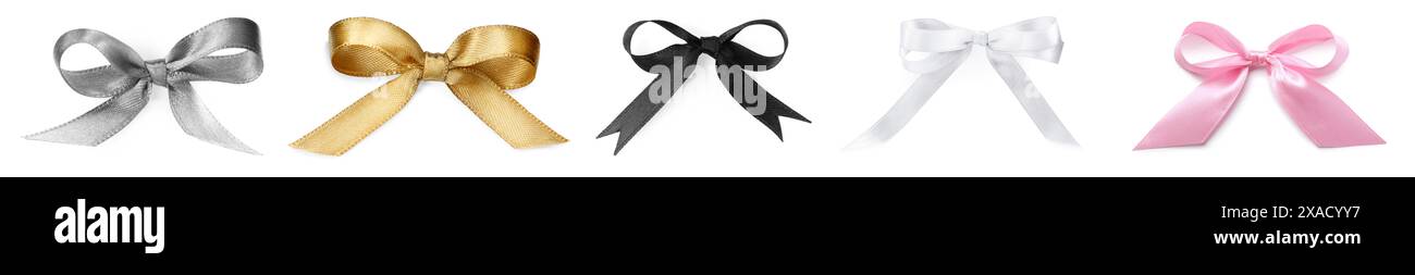 Beautiful bows of different colors isolated on white, set Stock Photo ...
