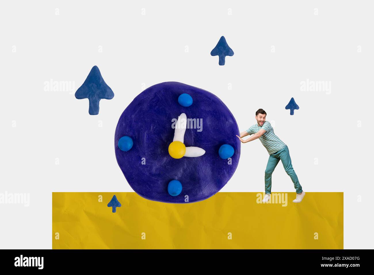 Trend artwork sketch image collage of workspace coworking huge clock ...